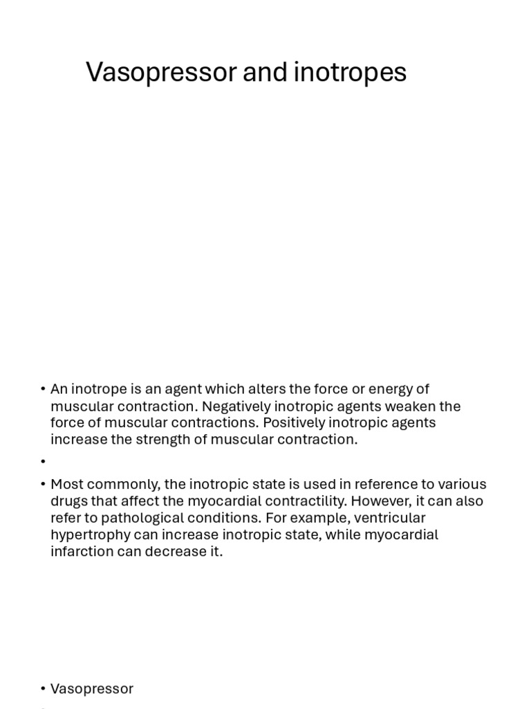Inotropes and Vasopressors Overview | PDF | Heart | Cardiovascular System
