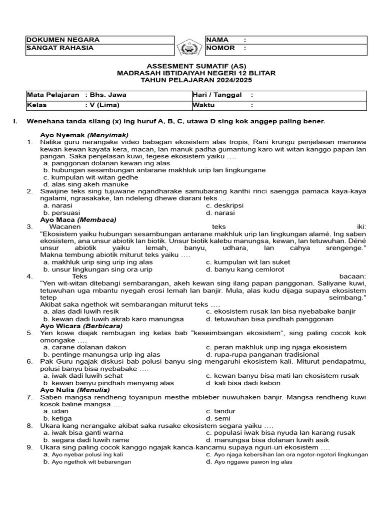 PH 1 B Jawa Kls 5 SMT 2 2425 | PDF