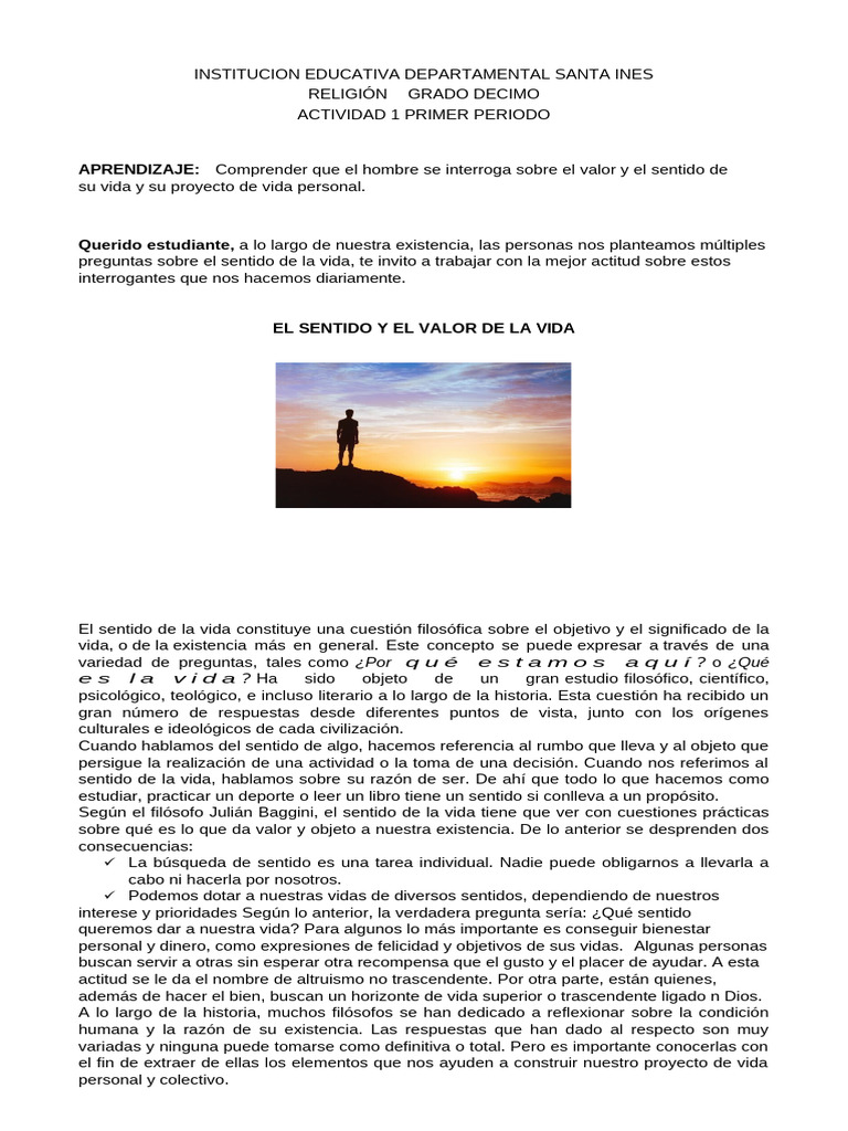 7 - 10educación Religosa 1 | PDF | Significado de la vida | Existencia