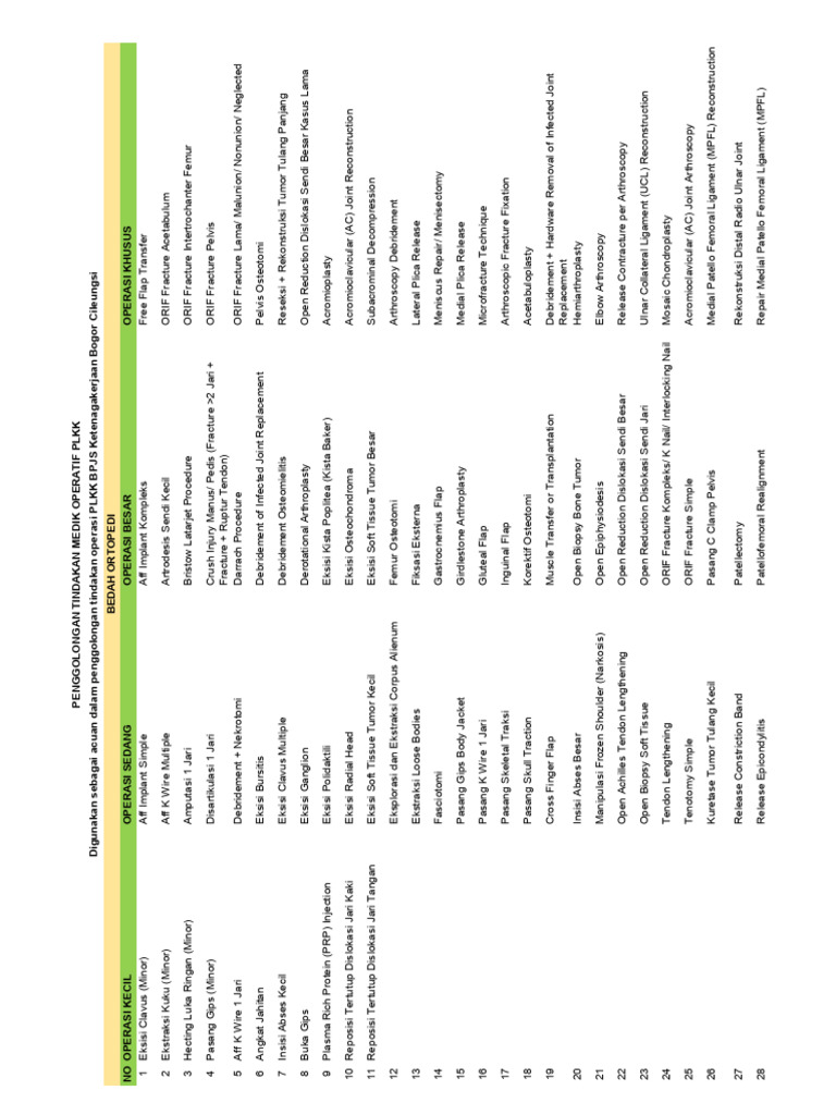 Klasifikasi Operasi TH Per 29 Mar 2023 - PLKK BPJS TK | PDF | Joints ...