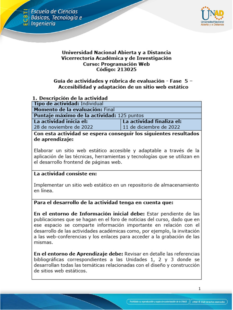 Guía de Actividades y Rúbrica de Evaluación - Fase 5 - Implementación de Un Sitio Web Estático ...