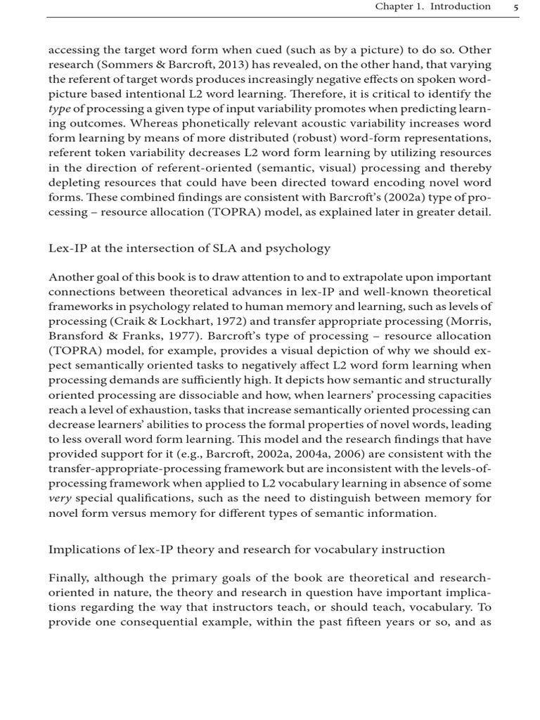 Lexical Input Processing and Vocabulary Learning. - (Chapter 1 ...