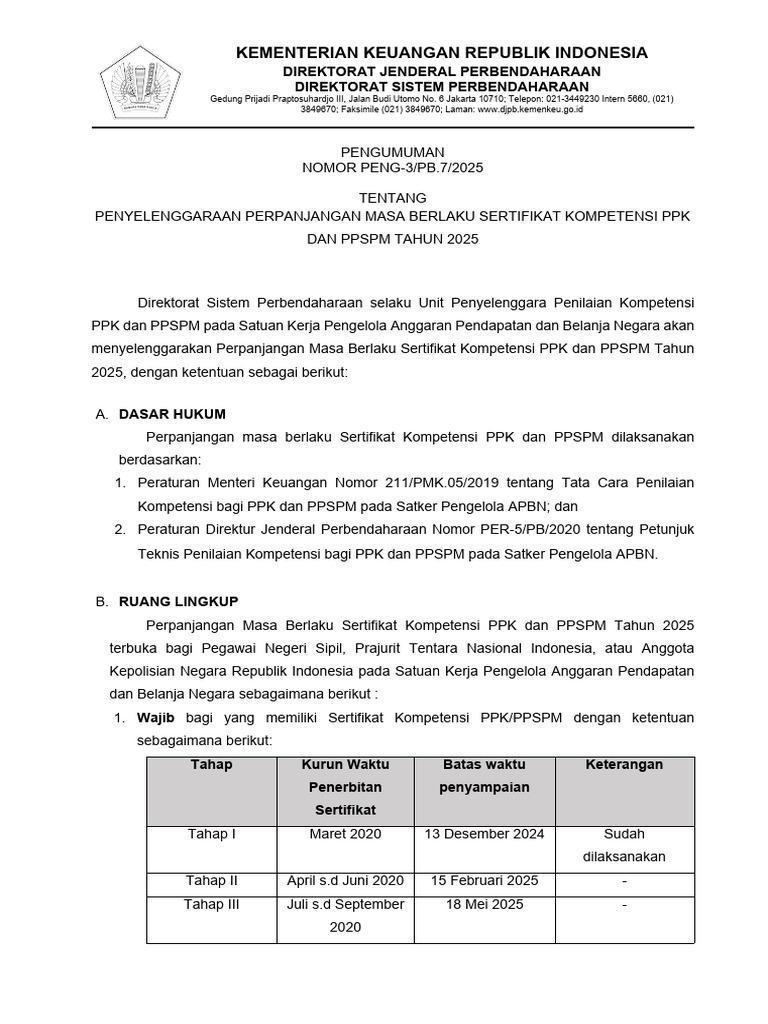 Peng-3 Tahun 2025 Perpanjangan Sertifikat PPK PPSPM | PDF