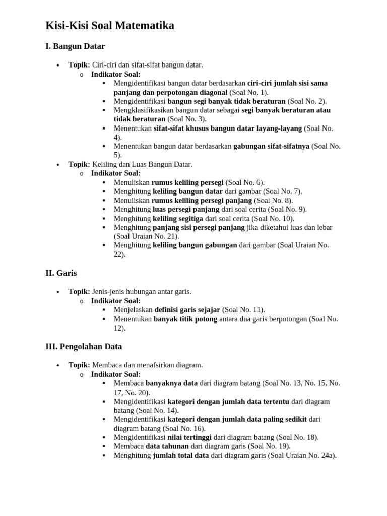 Kisi - Kisi SAS Matematika 2025 | PDF