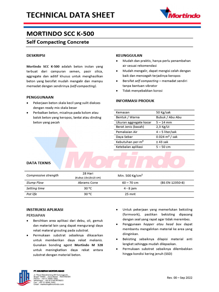 TDS - Mortindo SCC K500 Self Compacting Concrete | PDF