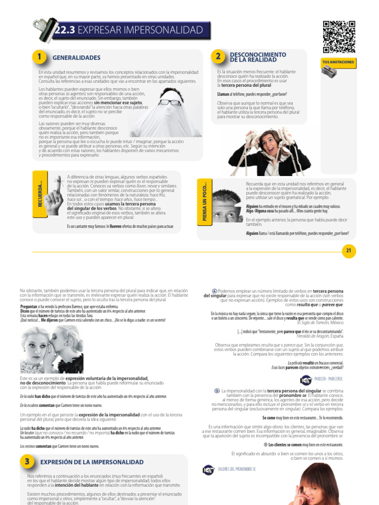 Impersonalidad - Teoria y Ejercicios | PDF | Verbo | Asunto (gramática)