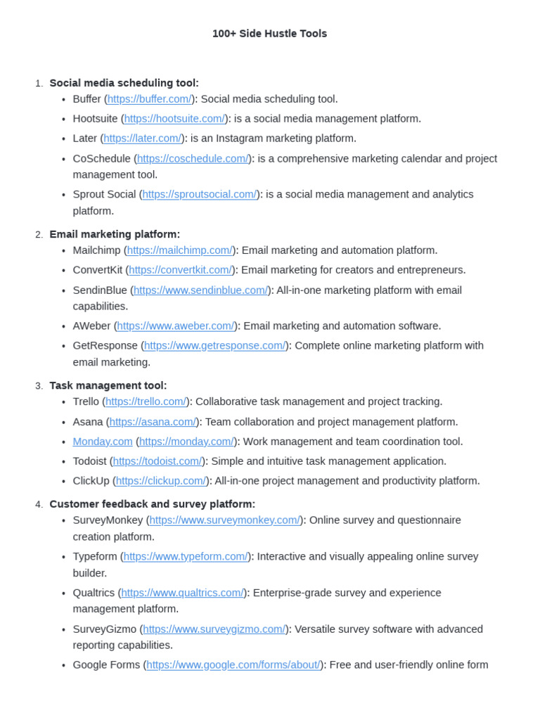 100 Side Hustle Tools UMIwcXVv | PDF | Analytics | Social Media