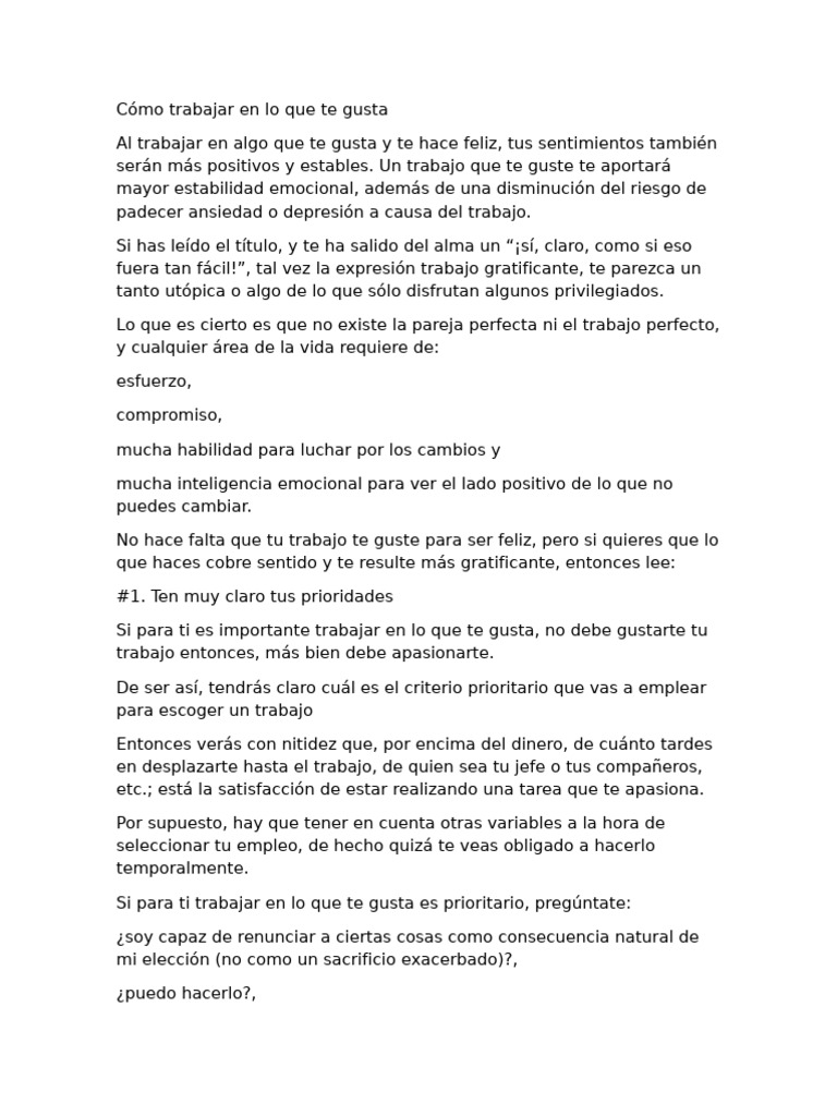 Cómo Trabajar en Lo Que Te Gusta | PDF | Ciencias del comportamiento ...