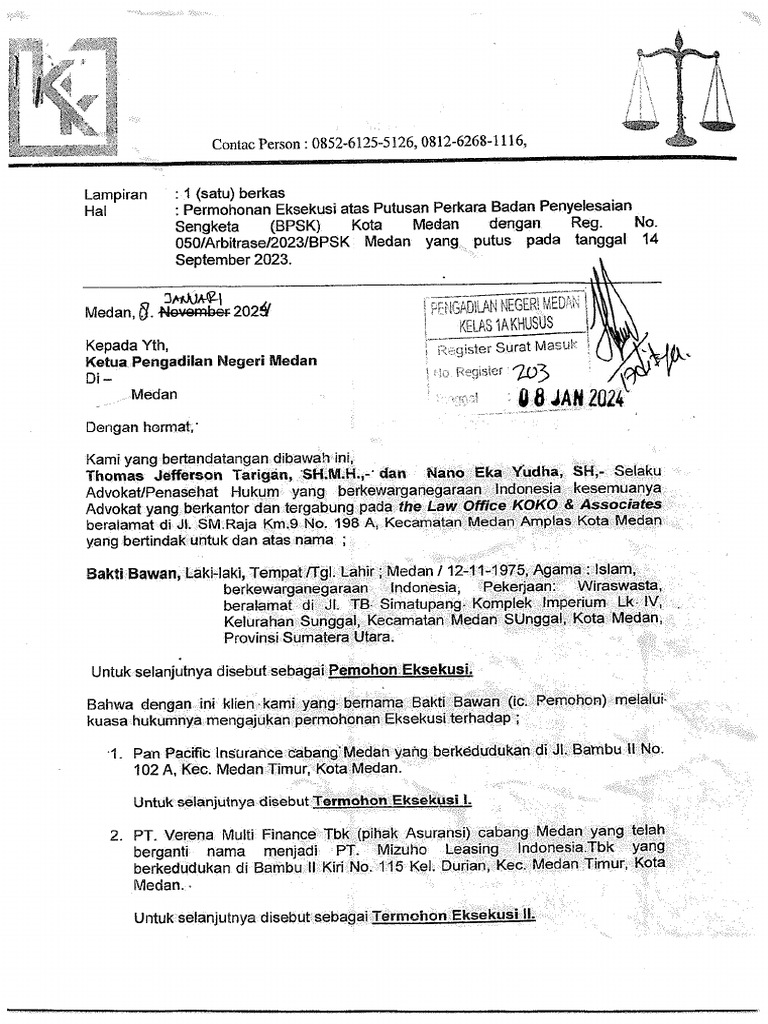 Permohonan Eksekusi Putusan BPSK Medan - 20240108 | PDF