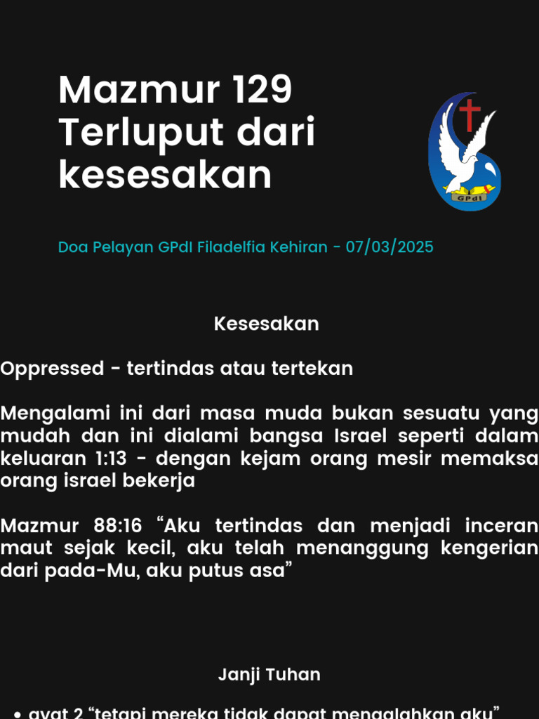 Materi Khotbah Doa Pelayan Mazmur 129 070325 | PDF