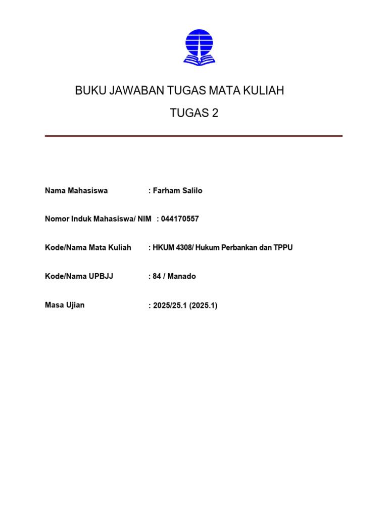 Tugas 2 - HKUM4308 - Hukum Perbankan Dan TPPU - Farham Salilo | PDF