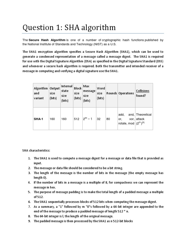 Question 1: SHA Algorithm | PDF | Public Key Cryptography | Military ... Question 1: SHA Algorithm | PDF | Public Key Cryptography | Military ...