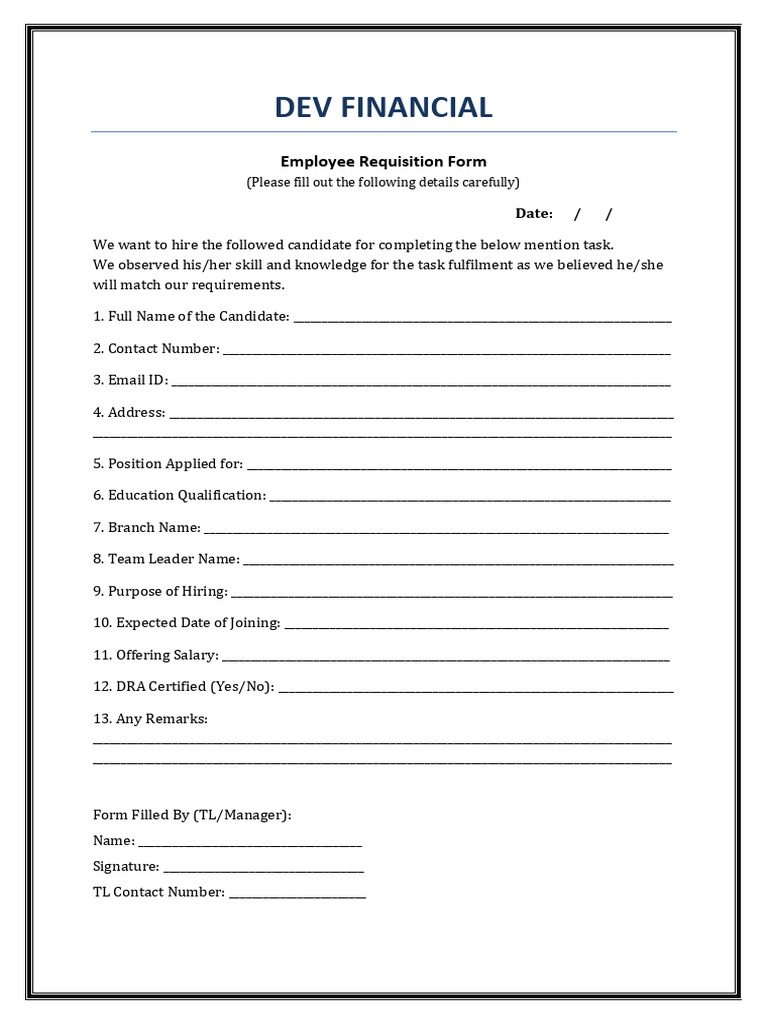 Employee Requisition Form With DRA | PDF