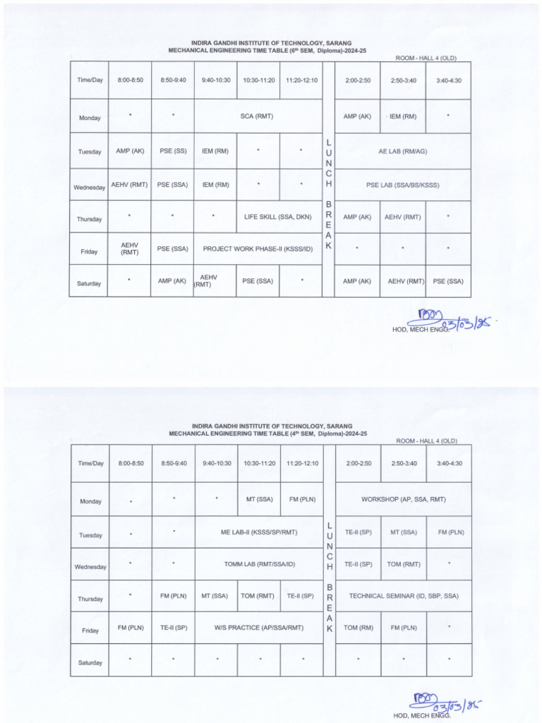 Diploma Time Table 2024-25 Even | PDF