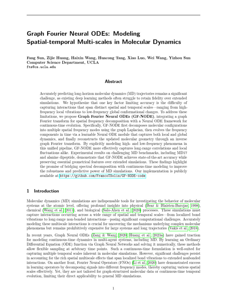 Graph Fourier Neural ODEs - Modeling Spatial-Temporal Multi-Scales in Molecular Dynamics | PDF ...