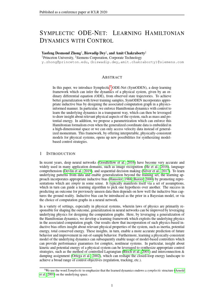 Symplectic Ode-Net - Learning Hamiltonian Dynamics With Control | PDF | Hamiltonian Mechanics ...