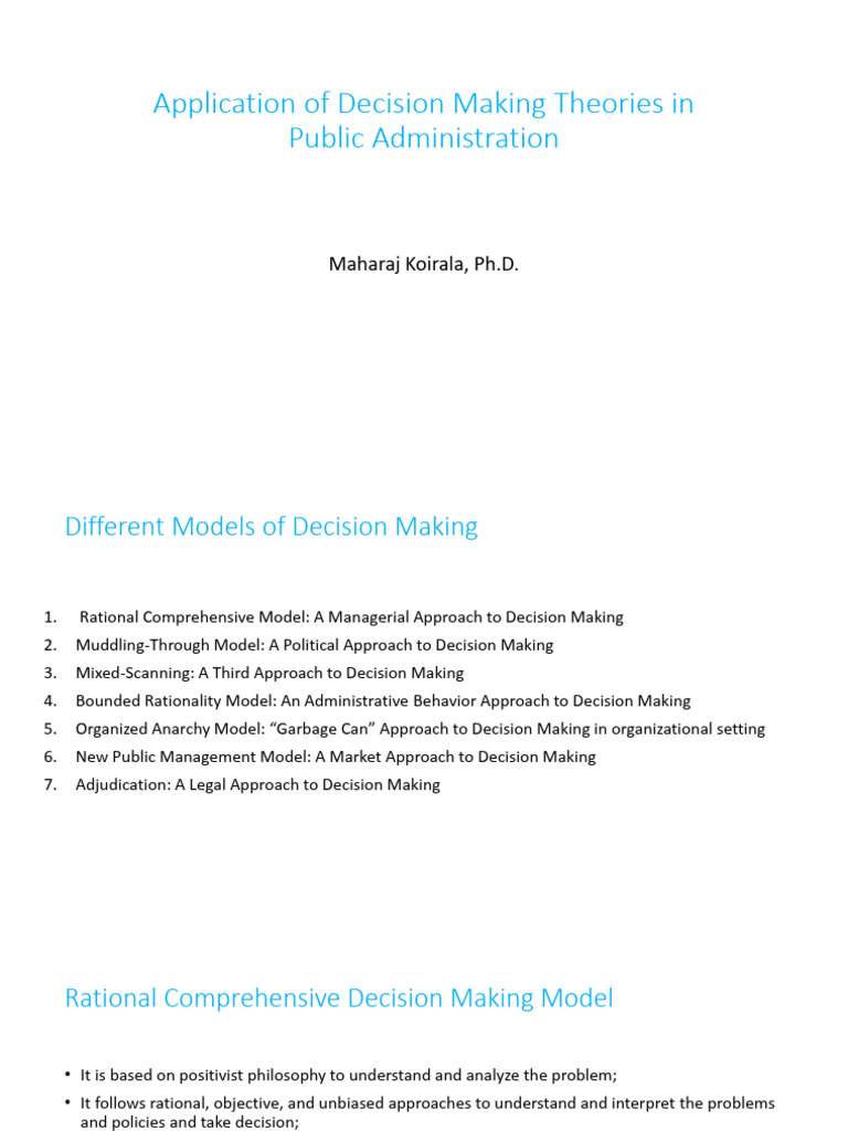 Decision Making Models in Public Admin | PDF | Policy | Decision Making
