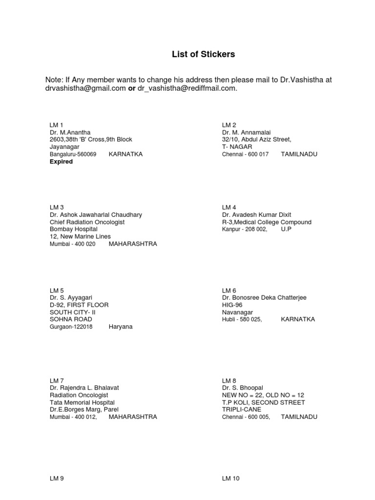 List of Radiation Oncologist Stickers | PDF