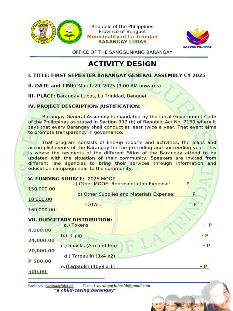 Activity Design - Barangay Assembly 2020 | PDF | Government