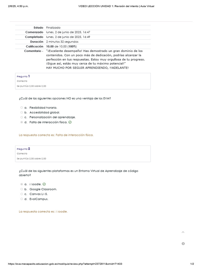 CAJA DE HERRAMIENTAS VIDEO LECCIÓN UNIDAD 1 - Revisión Del Intento ...