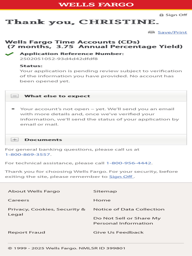 Wells Fargo - Application - Thank You | PDF