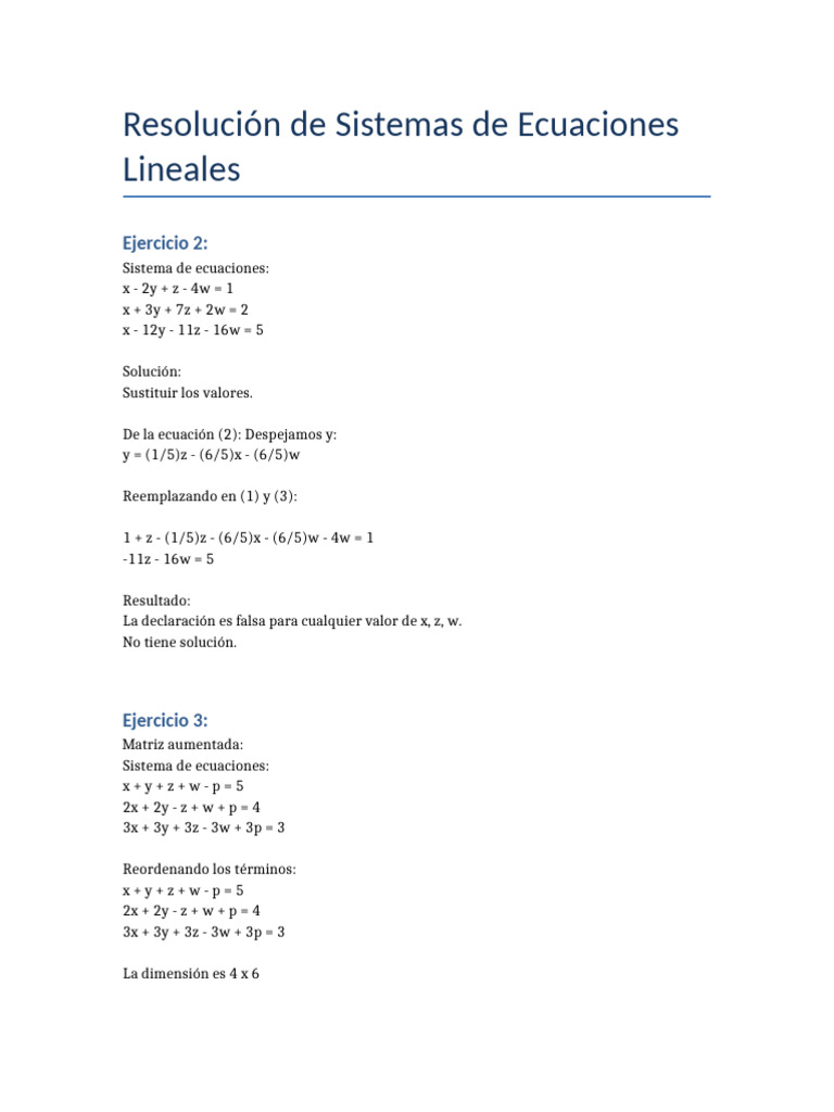 Sistemas Ecuaciones Lineales | PDF