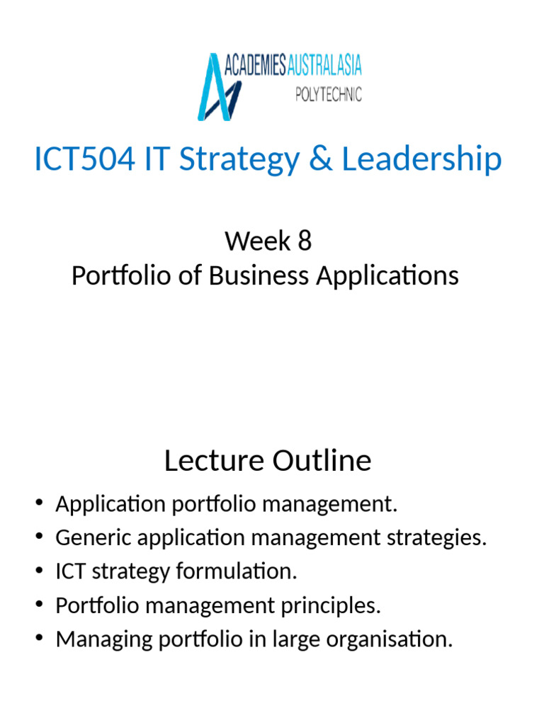 8 Week - ICT504 Lecture 8 | PDF | Investment Management | Business