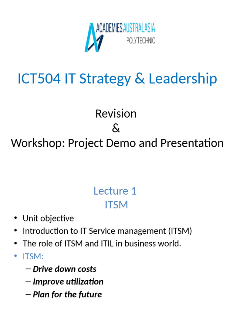 12 Week 12 - ICT501 Revision and Workshop | PDF | Business | Computing