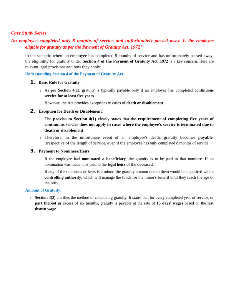 Gratuity Eligibility After Employee Death | PDF | Gratuity | Wage