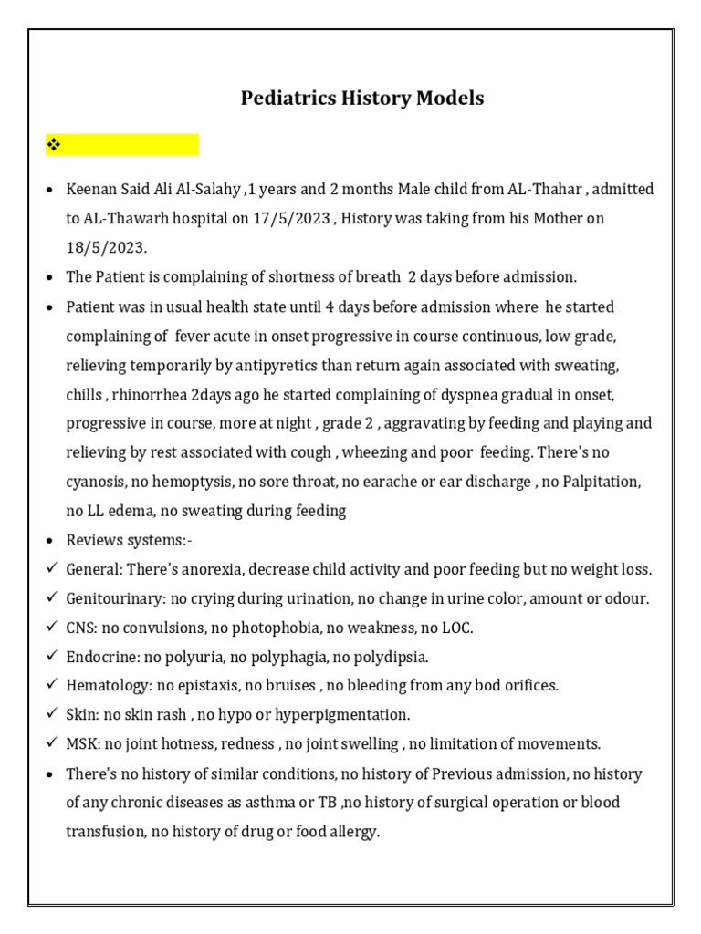 Pediatrics History Models | PDF | Breastfeeding | Breast Milk