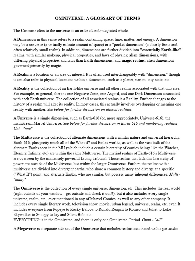 Official Handbook of The Marvel Universe - Omniverse - A Glossary of Terms | PDF | Marvel Comics ...
