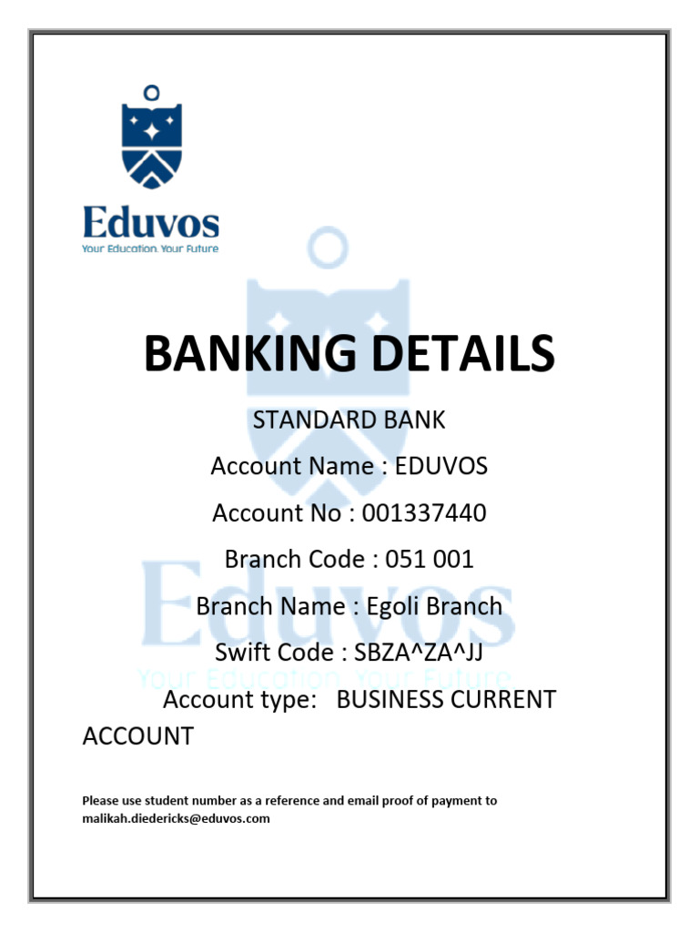 Eduvos Bank Details | PDF