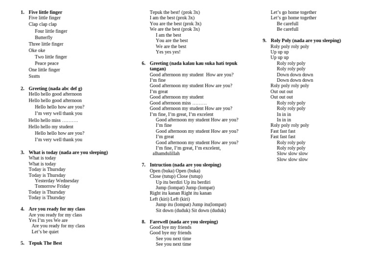 Five Little Finger | PDF