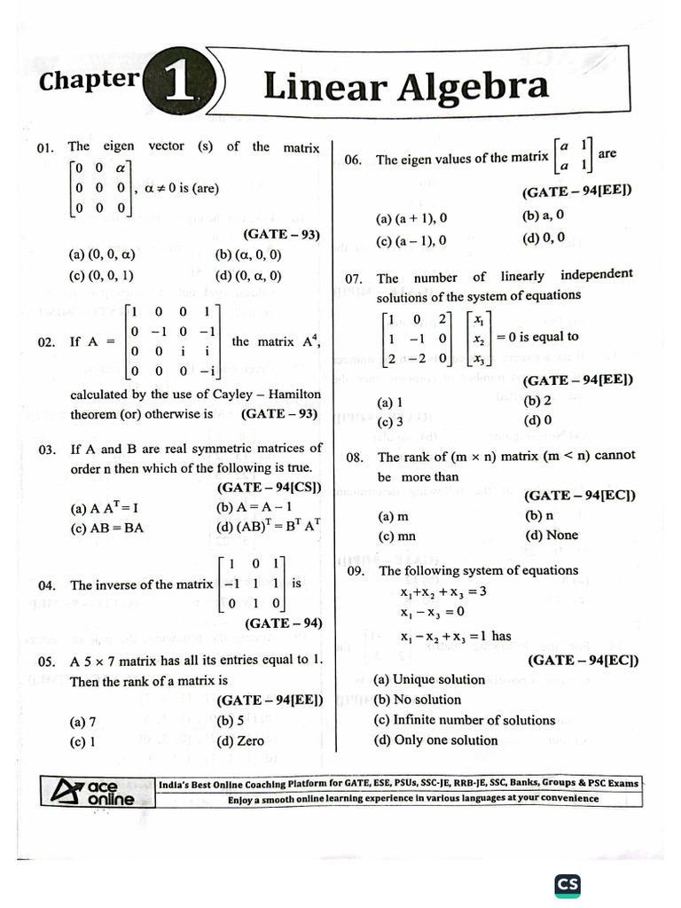 Linear Algebra Practice Questions | PDF
