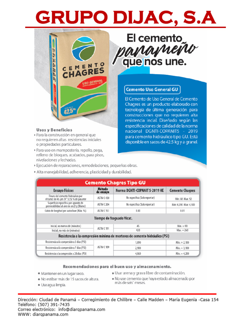 Cemento Chagres Uso General | PDF