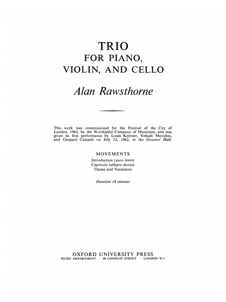Rawsthorne - Trio para Piano, Violín y Cello | PDF