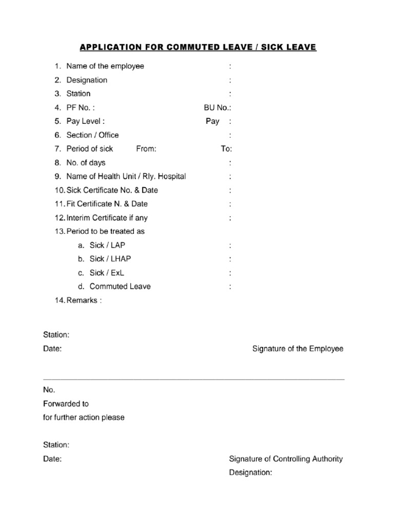 Application For Sick Leave in All Indian Railway | PDF