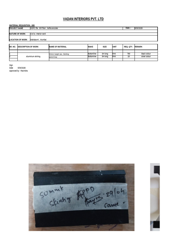 11 - Material Req. - Aluminium Skirting | PDF