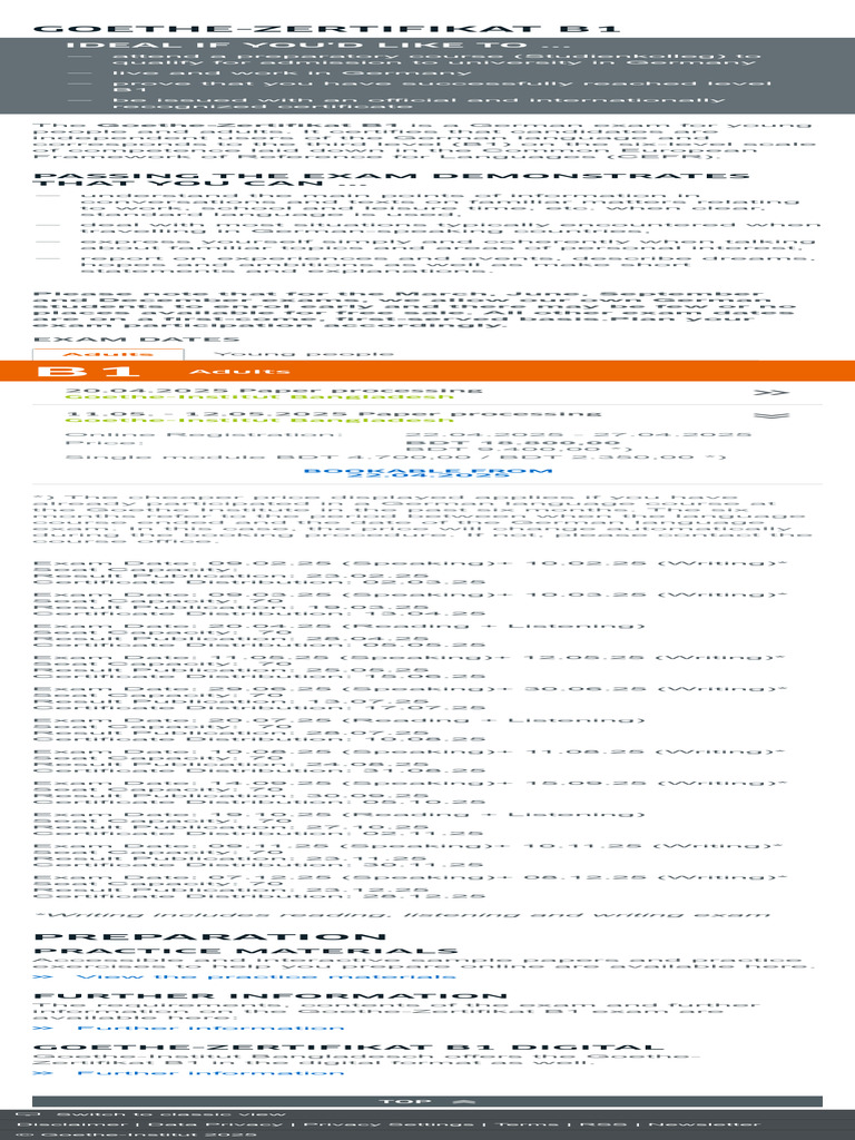 Goethe-Zertifikat B1 - Goethe-Institut Bangladesh | PDF