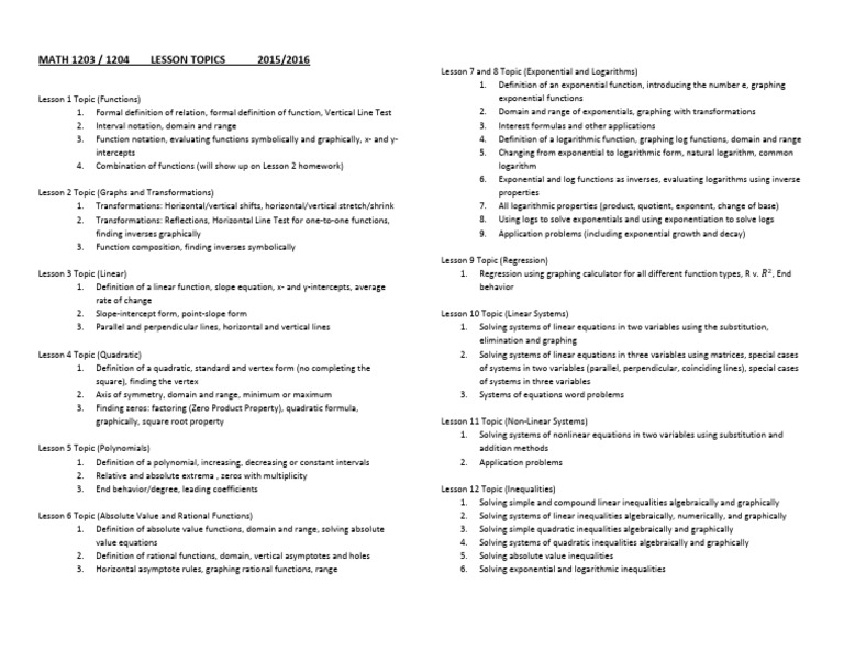 Lesson Topic List | PDF | Function (Mathematics) | Exponential Function