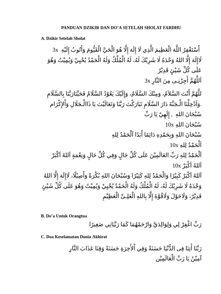 Panduan Dzikir Dan Doa Setelah Sholat Fardhu Dan Dhuha | PDF