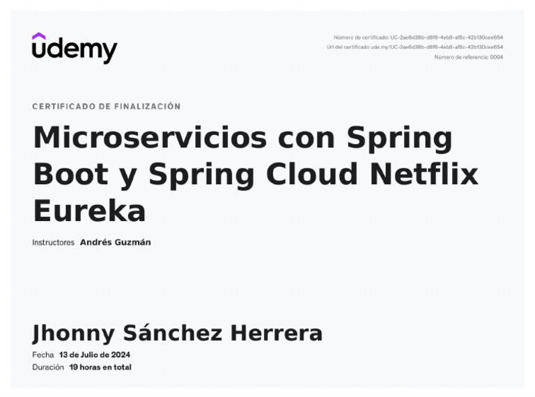 CERTIFICACION - Microservicios con Spring boot y spring cloud netflix eureka | PDF
