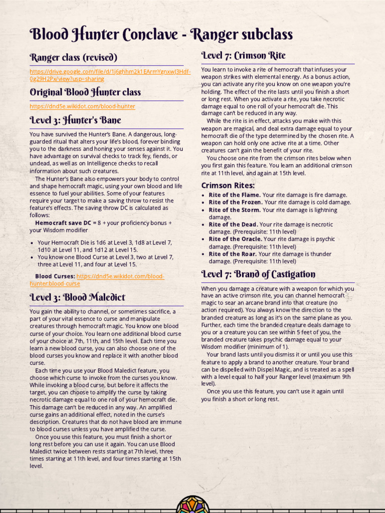 Blood Hunter Ranger - GM Binder | PDF