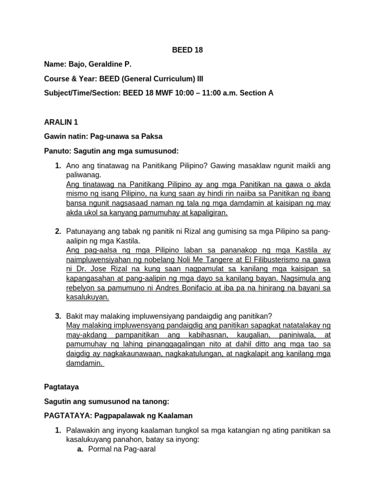 Beed 18 Module 1 Answer | PDF