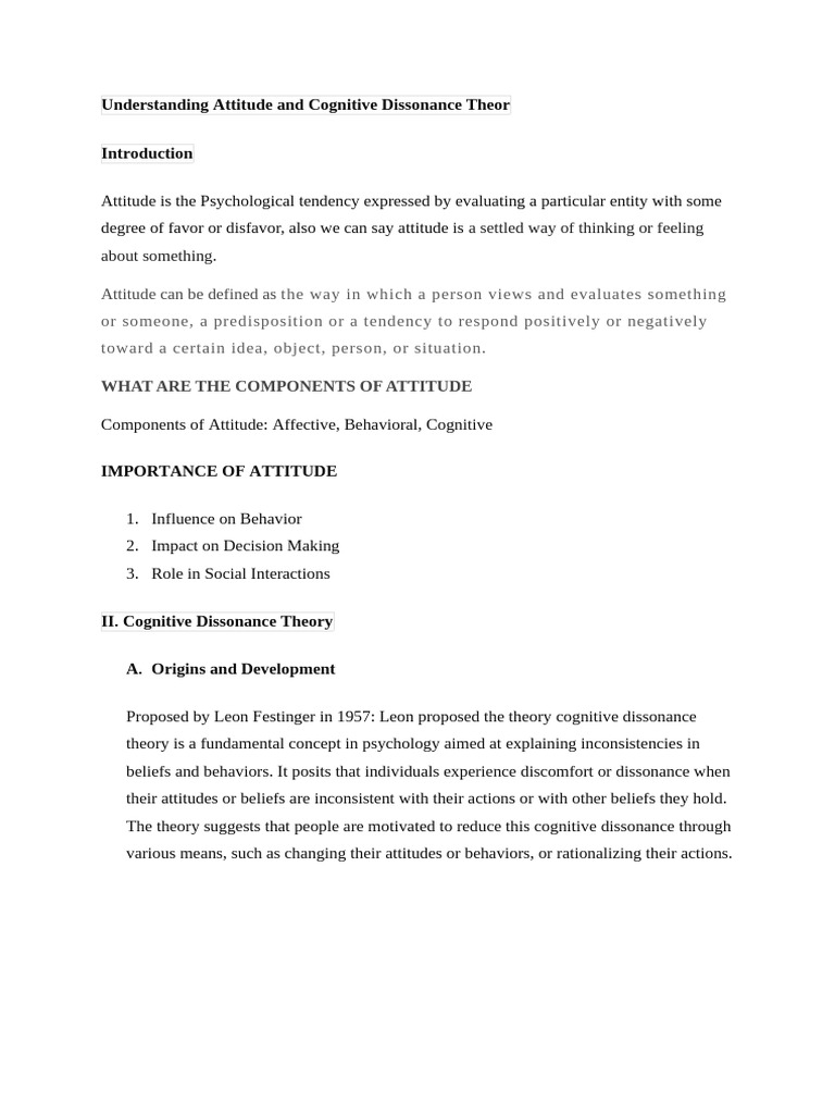 Cognitive Dissonance Theory | PDF | Attitude (Psychology) | Psychology