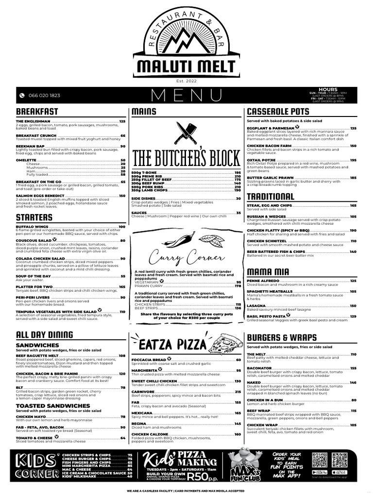 Maluti Melt Menu Final | PDF | Hamburgers | Salad