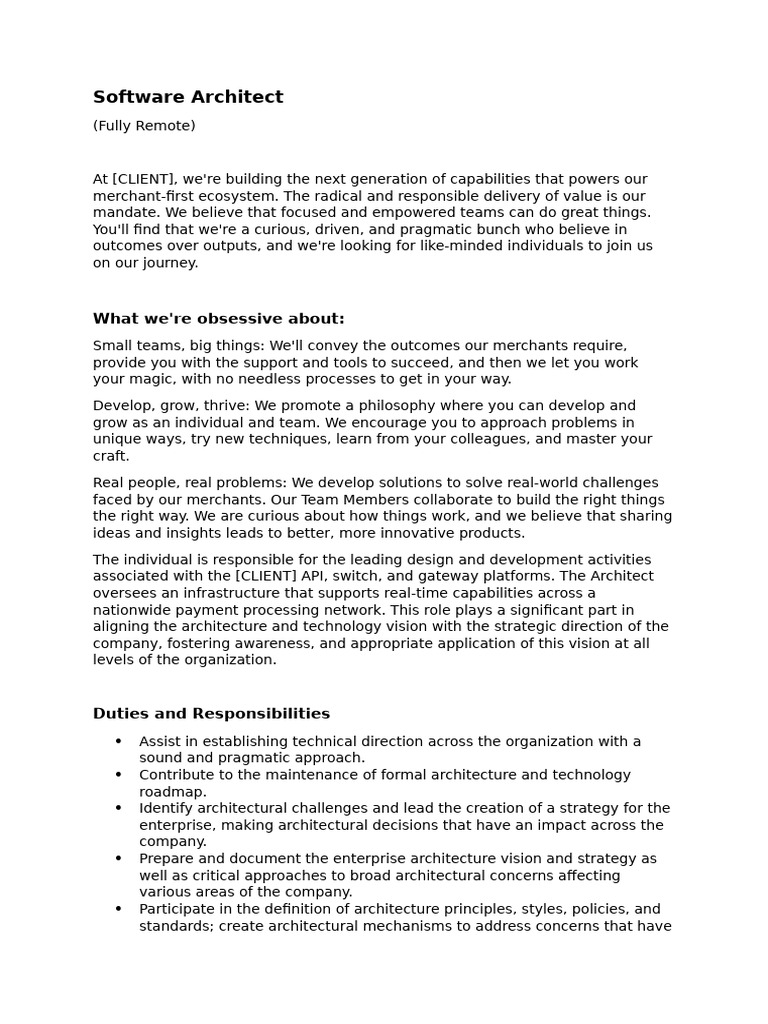 Fully Remote - Software Architect Job Spec-1 | PDF | Enterprise ...