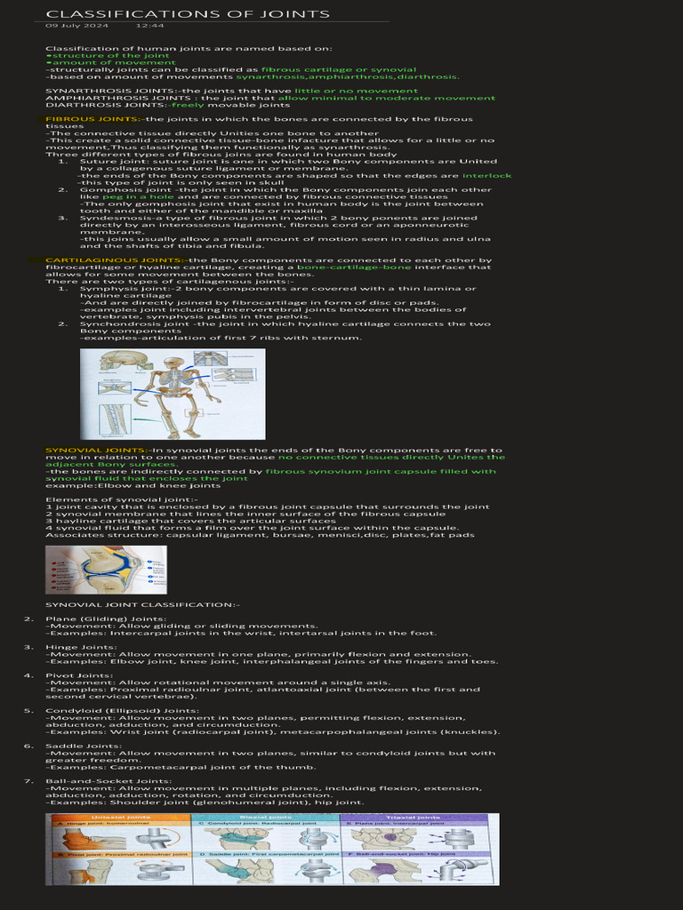 Classifications of Joints | PDF