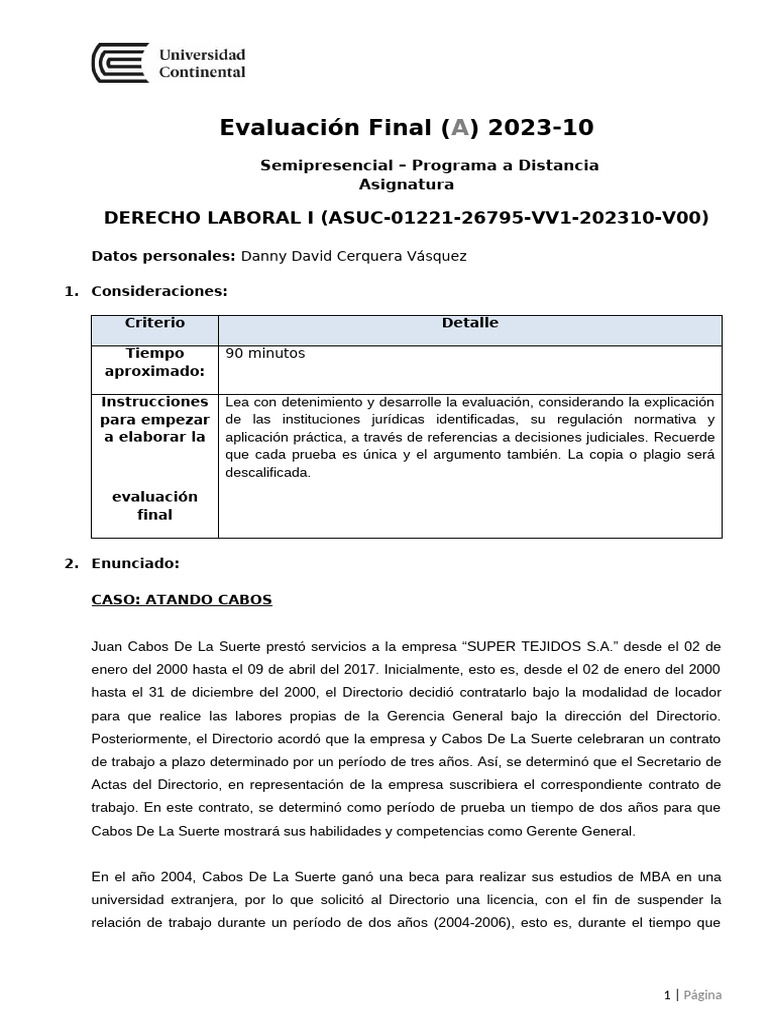 Evaluación Final Derecho Laboral | PDF | Sindicato | Derecho laboral