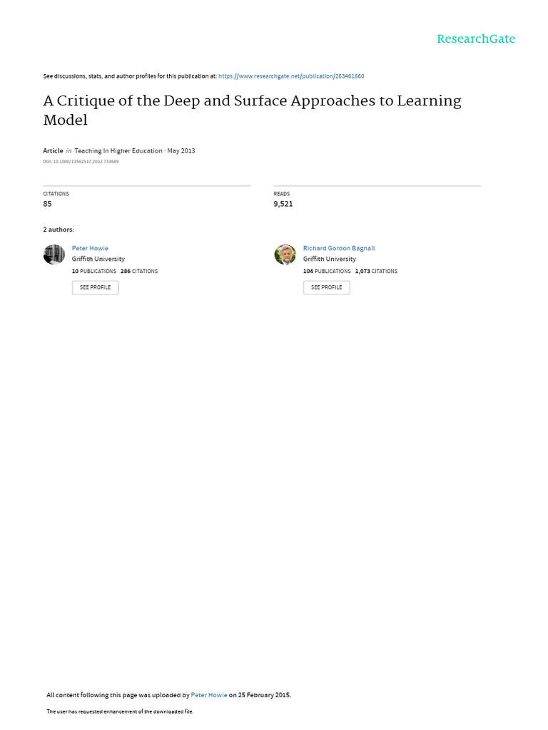 Critique of Deep vs. Surface Learning | PDF | Learning | Motivation